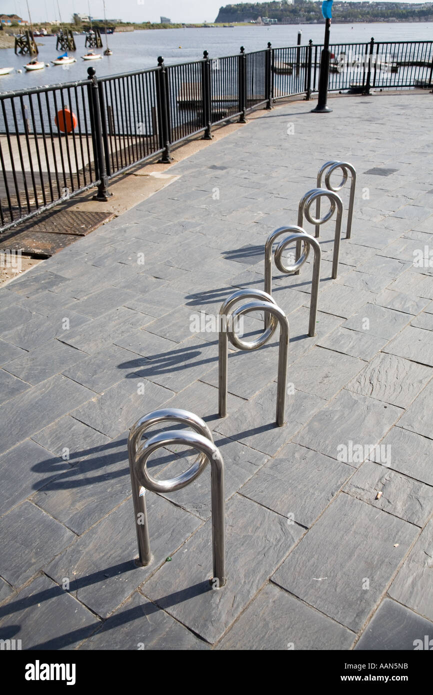Modern design of stainless steel cycle rack Cardiff Bay Wales UK Stock ...