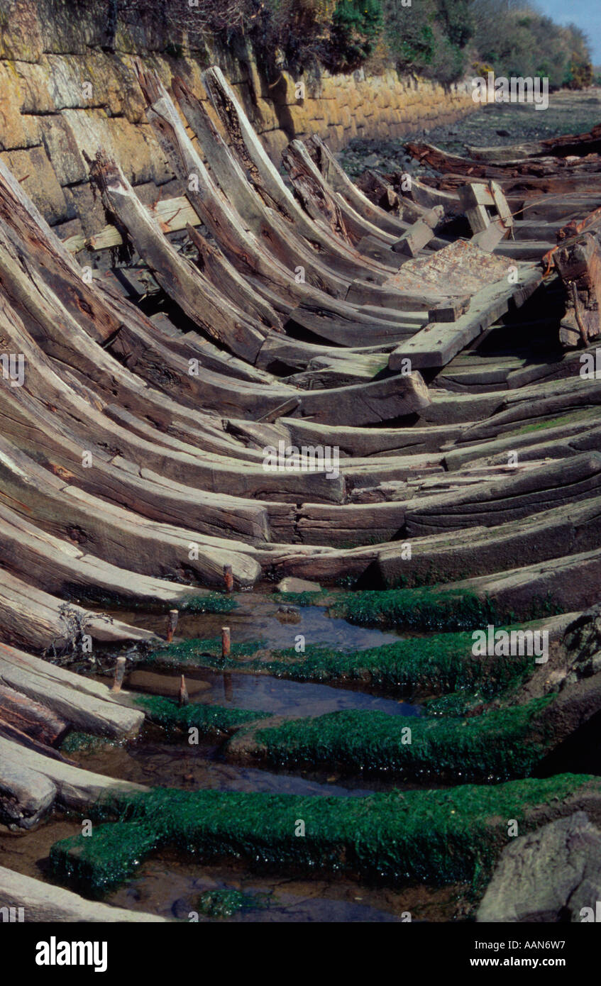 Detail of old wrecked boat on the beach at Lelant, Cornwall, UK Stock ...