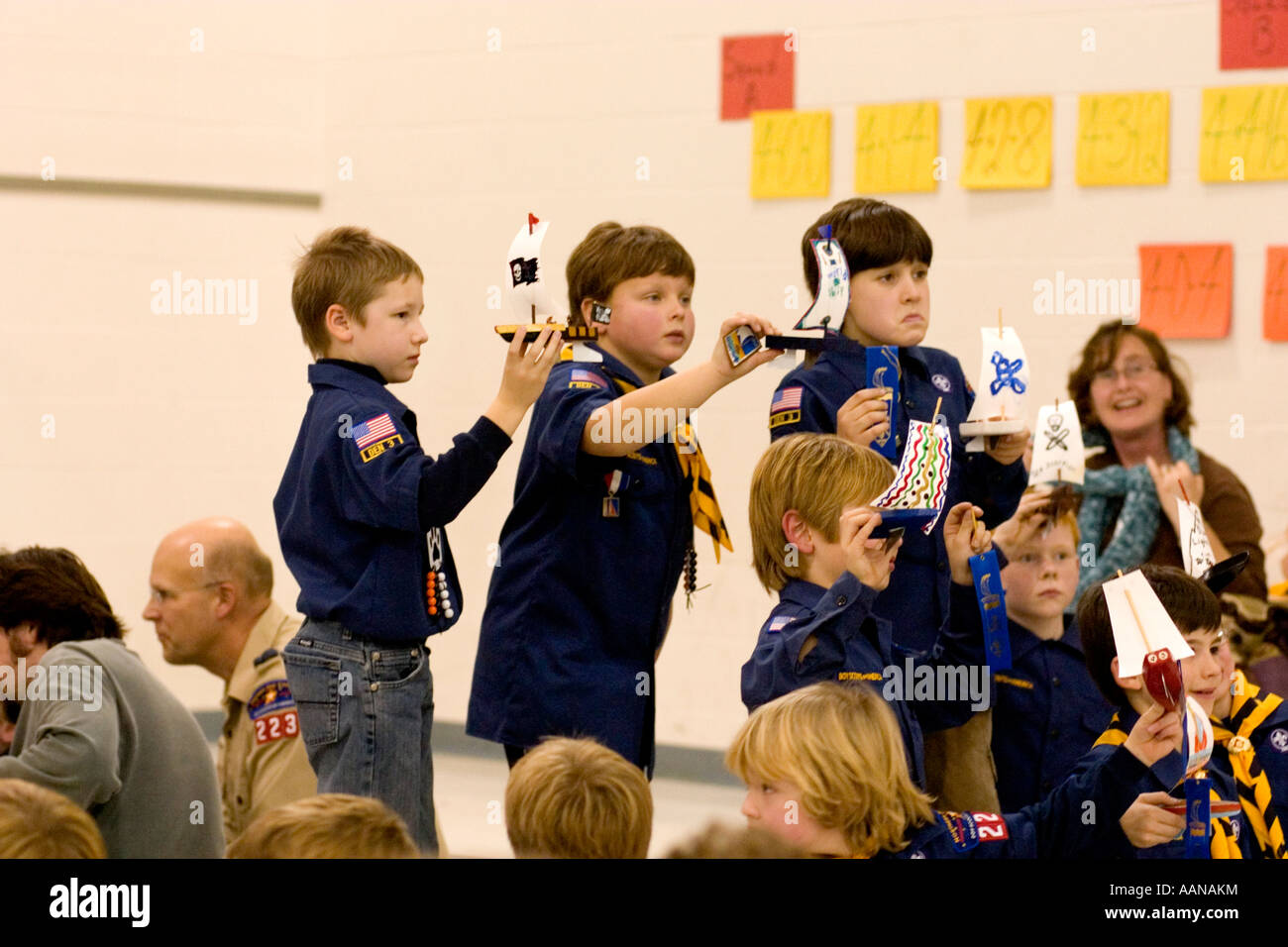 Cub scouts age 7 displaying their sailboats. The Raingutter Regatta St ...