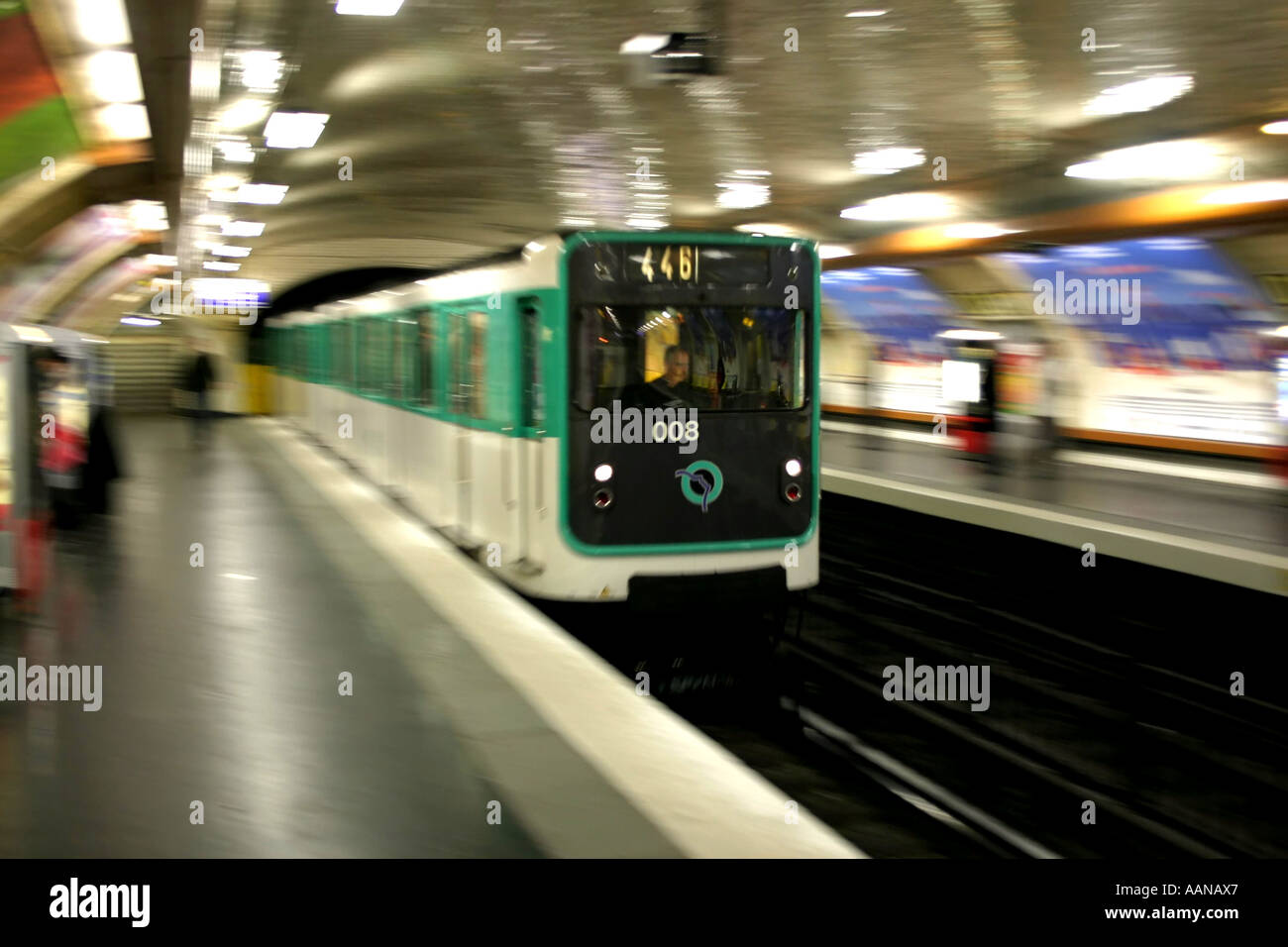 underground train speeding through Metro station, Paris, France Stock ...