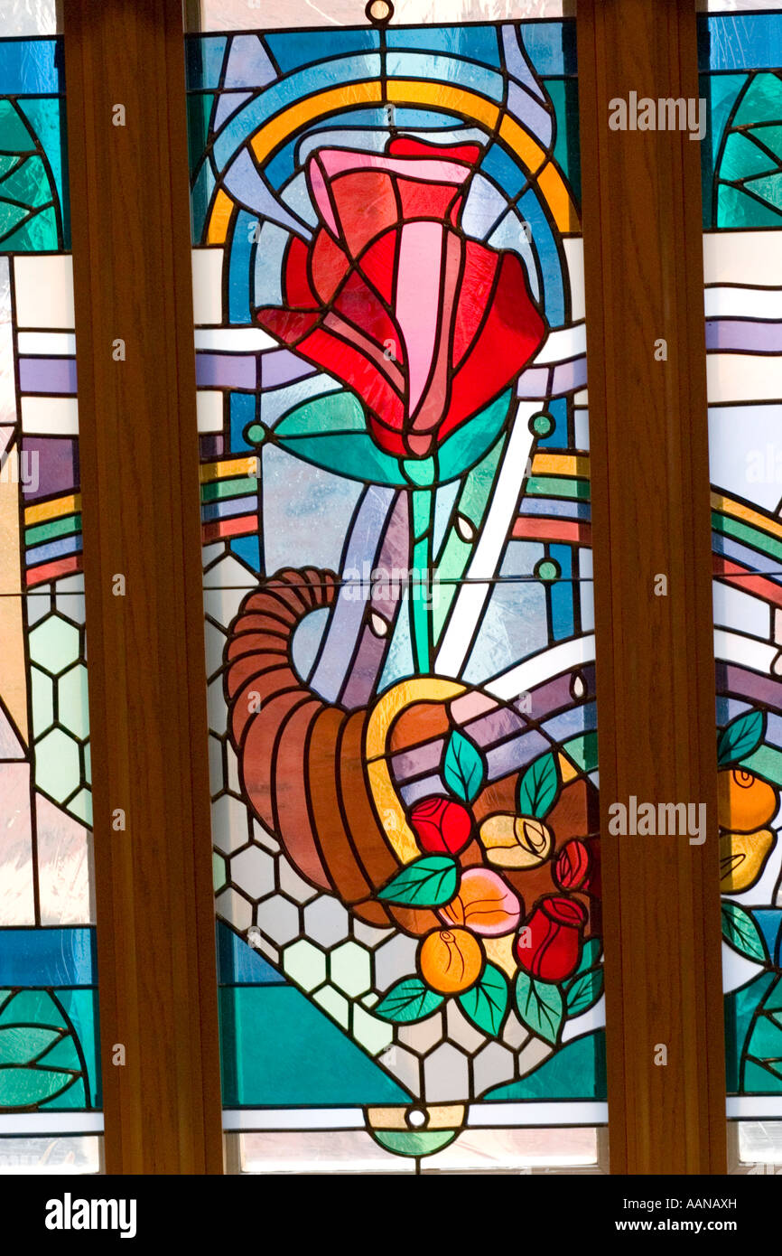 Horn of plenty with roses stain glass window. Masonic Home Chapel ...