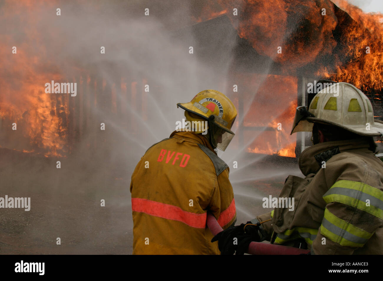 Firefighters Attacking Structure Fire Stock Photo - Alamy