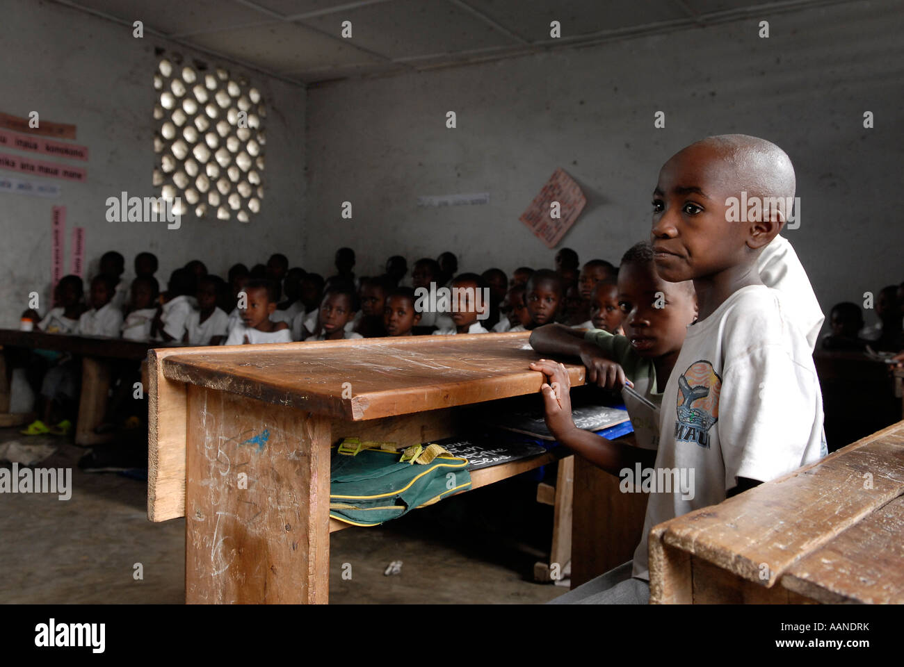 Schoolchildren attend a lecture in a primary classroom n a rural ...