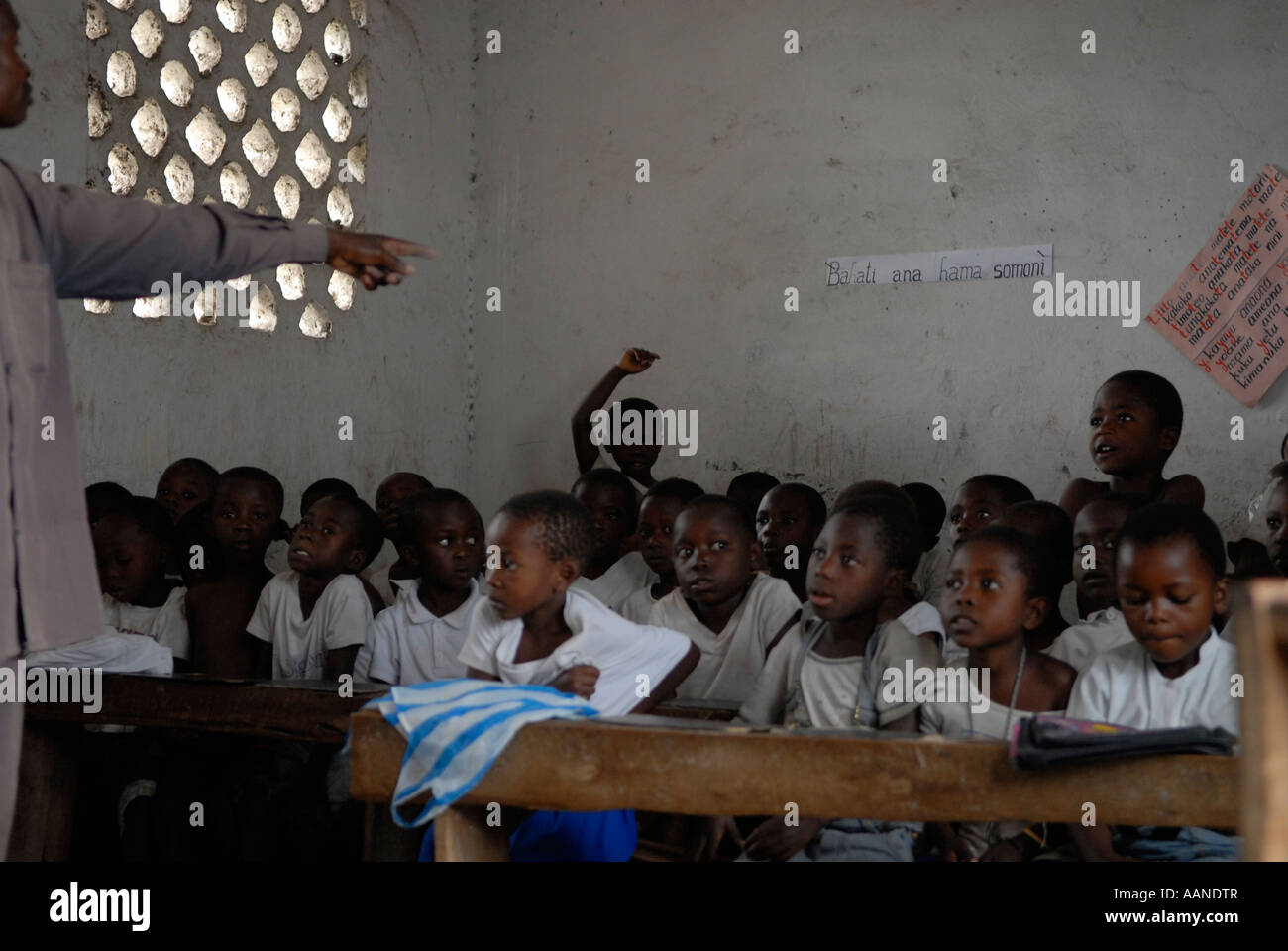 Schoolchildren attend a lecture in a primary classroom n a rural ...