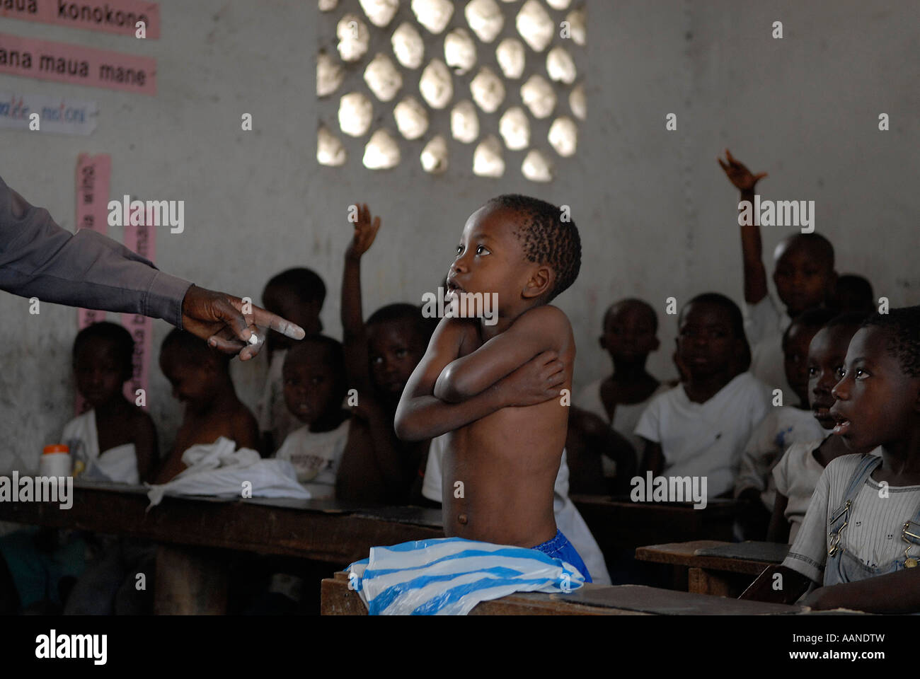 Schoolchildren attend a lecture in a primary classroom n a rural ...