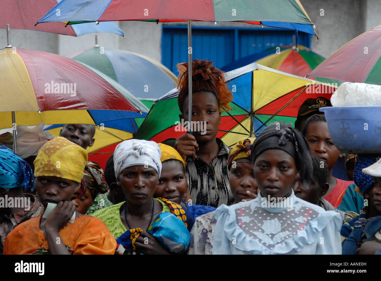 Displaced Congolese women queue for aid in North Kivu Congo DR central ...