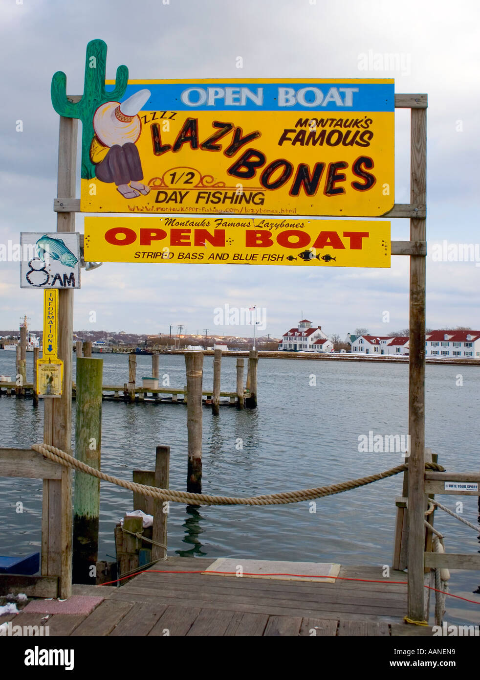 Lazy bones fishing sign dock hi-res stock photography and images - Alamy