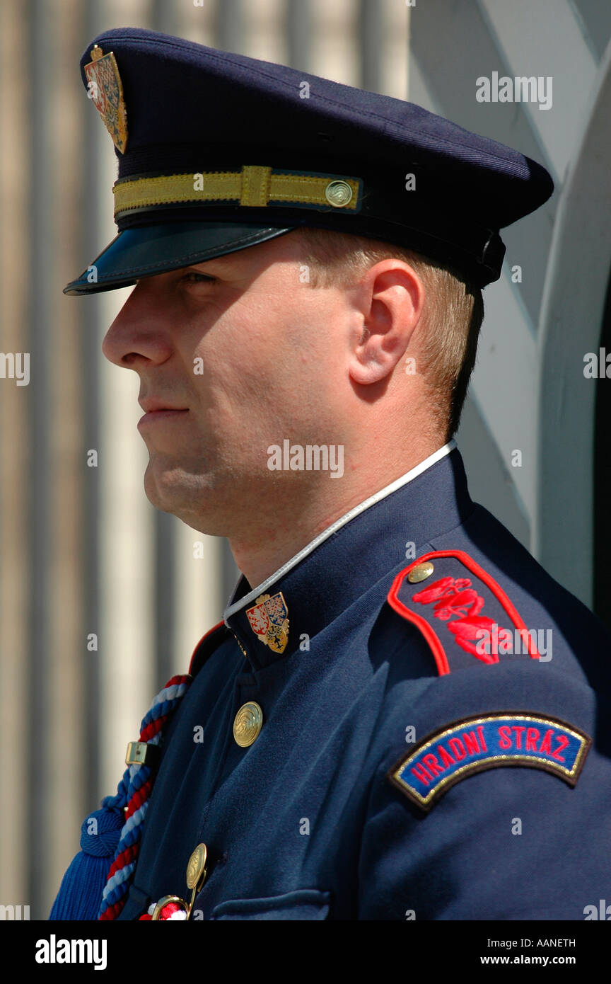 A castle guards stands firm at the main entrance to Prague Castle in ...