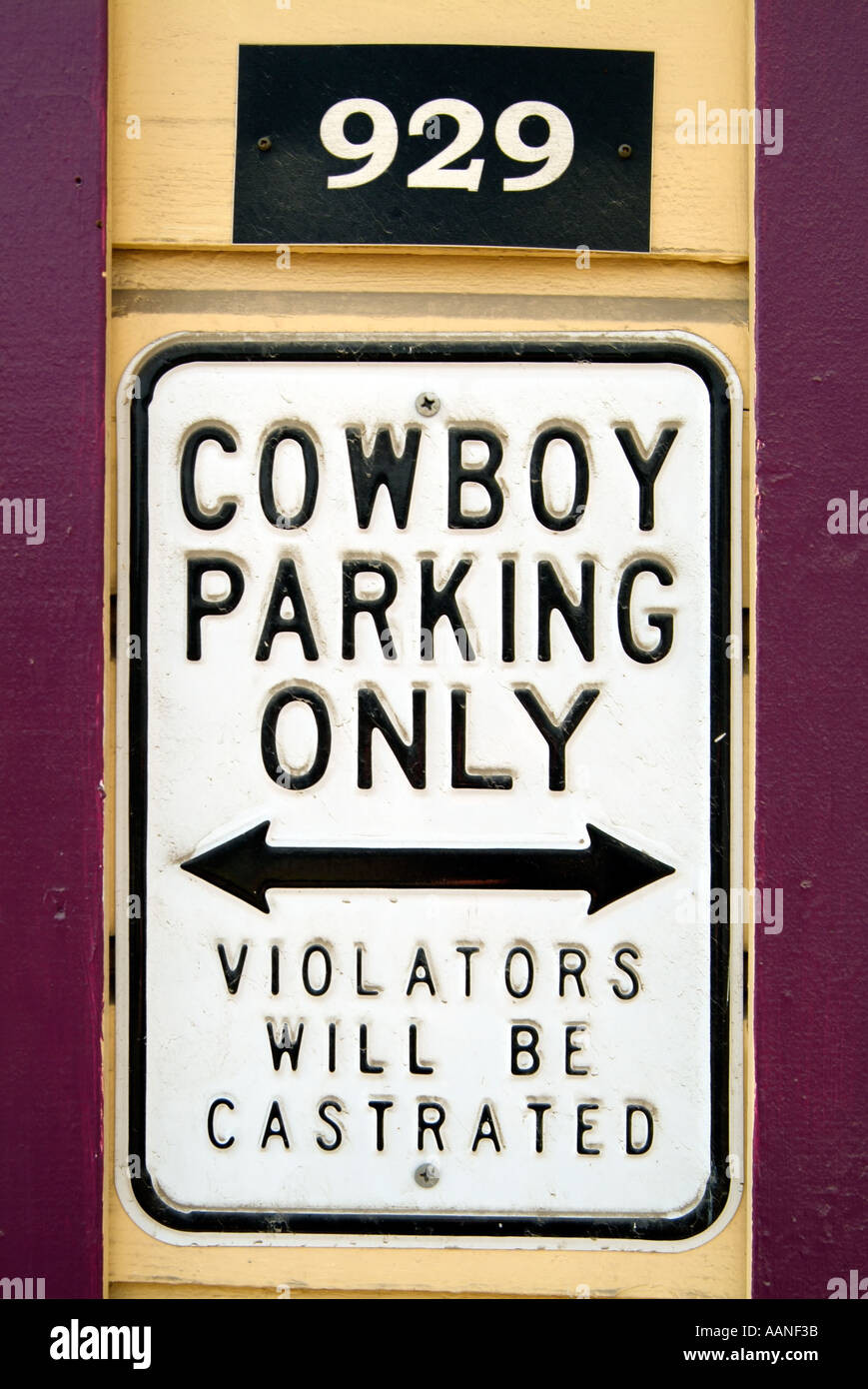 Humourous roadside sign cowboy parking hi-res stock photography and ...