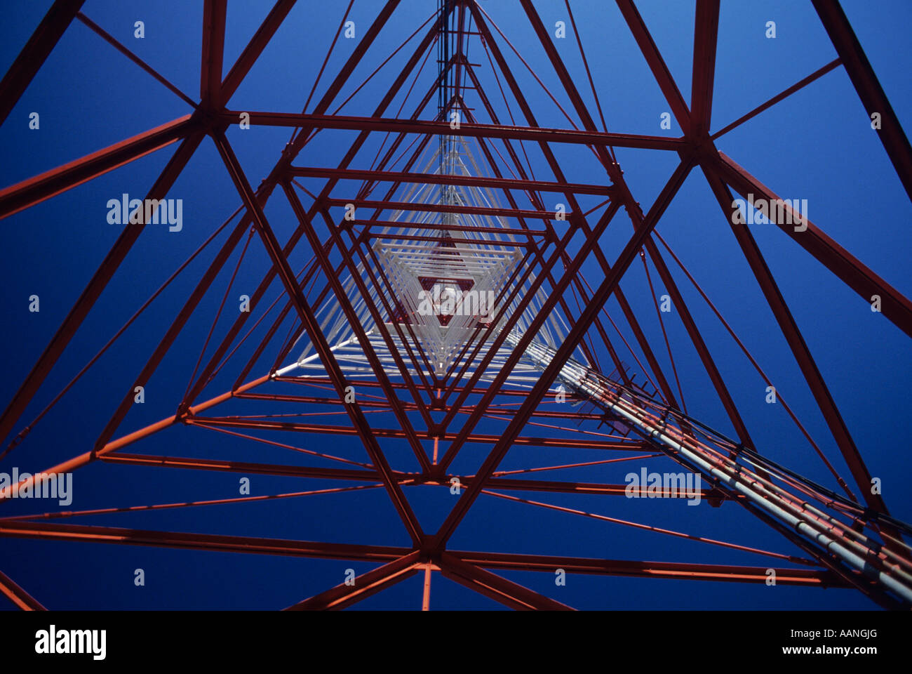 TV tower looking up through center with geometrical abstract patterns ...