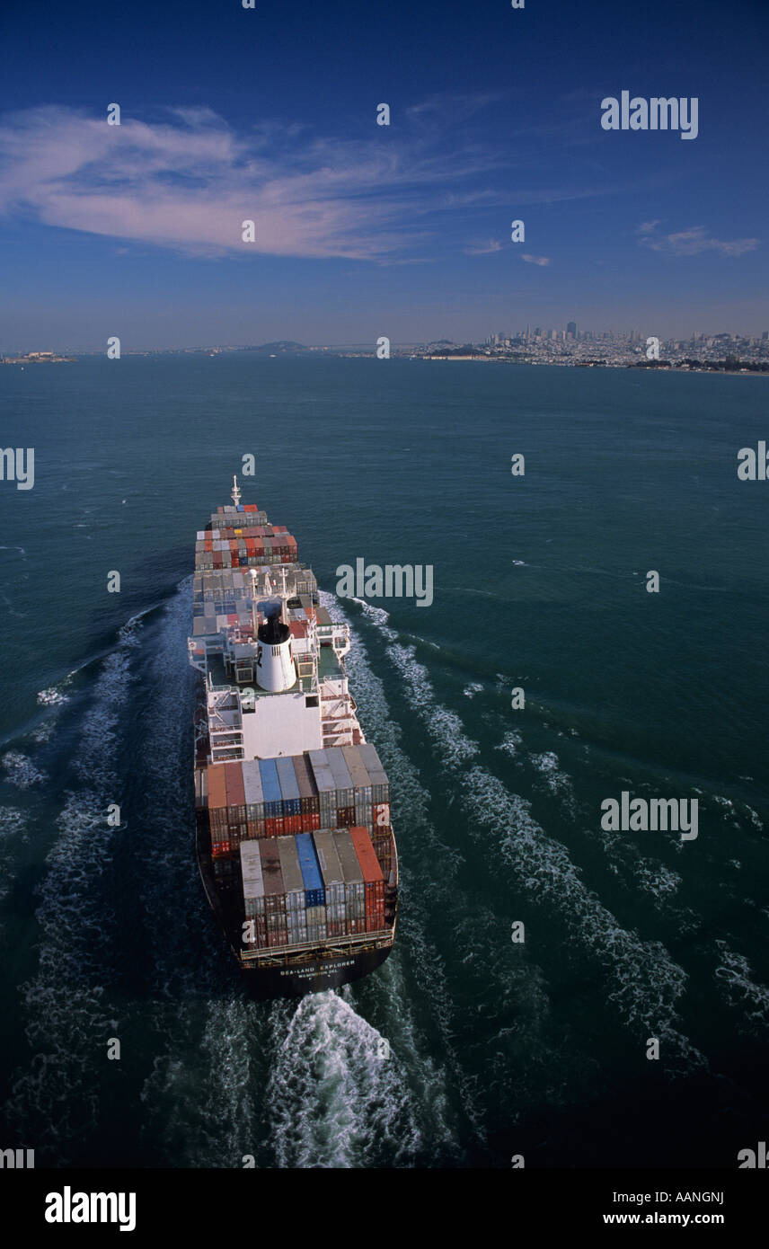 Retro image, Looking down on a tanker going into San Francisco Bay with ...