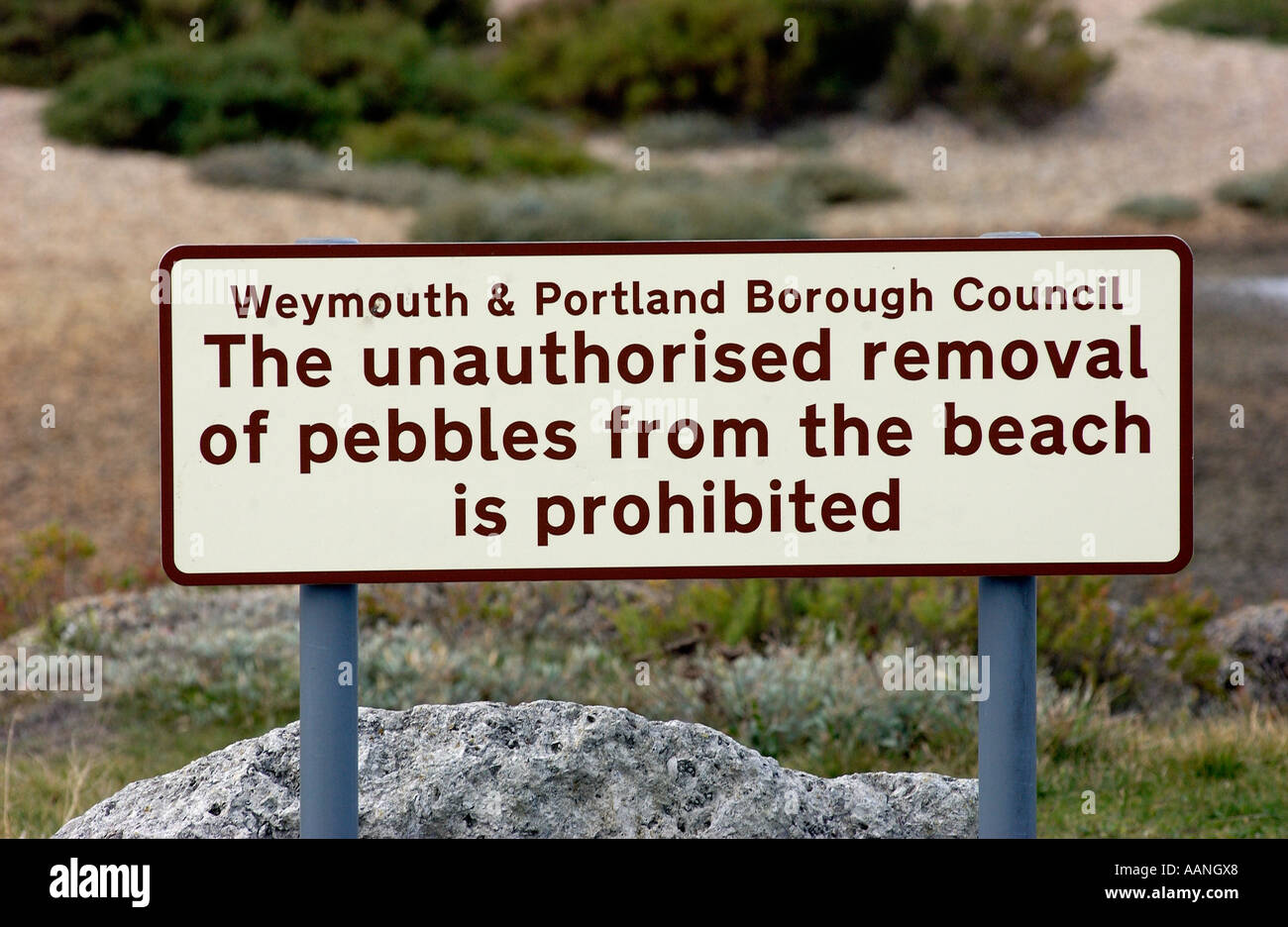 Do not remove pebbles from beach notice Chesil Beach Portland Dorset ...