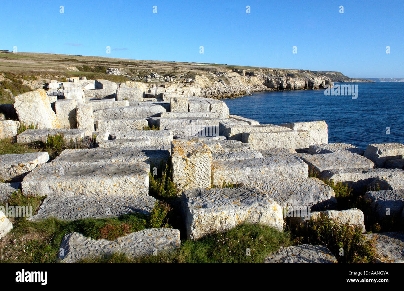 Blocks of Portland limestone at disused quarry on the UNESCO Jurassic ...