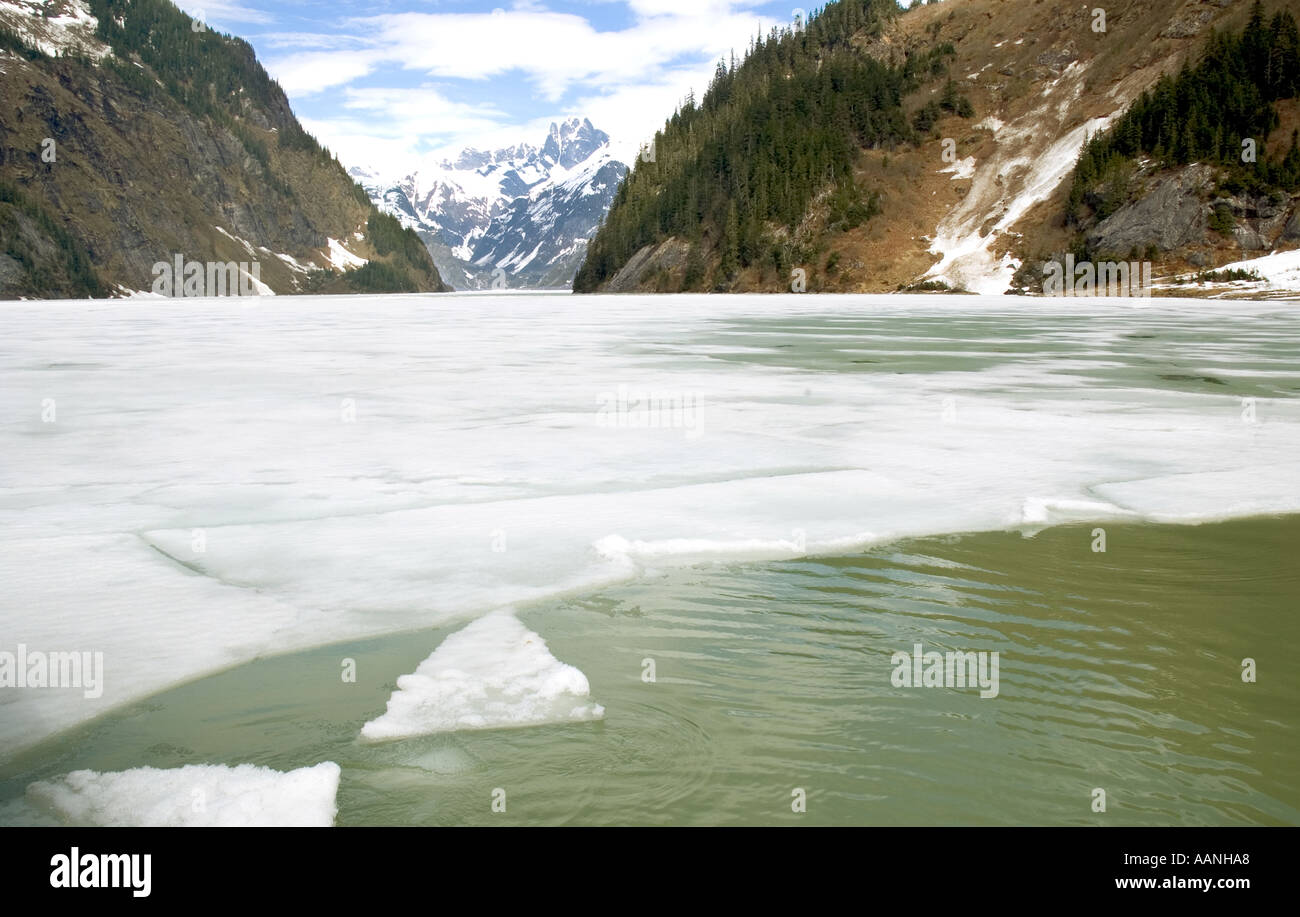 Alaska, Wrangell Castle Mountain and Shake Lake near the Stikine River ...