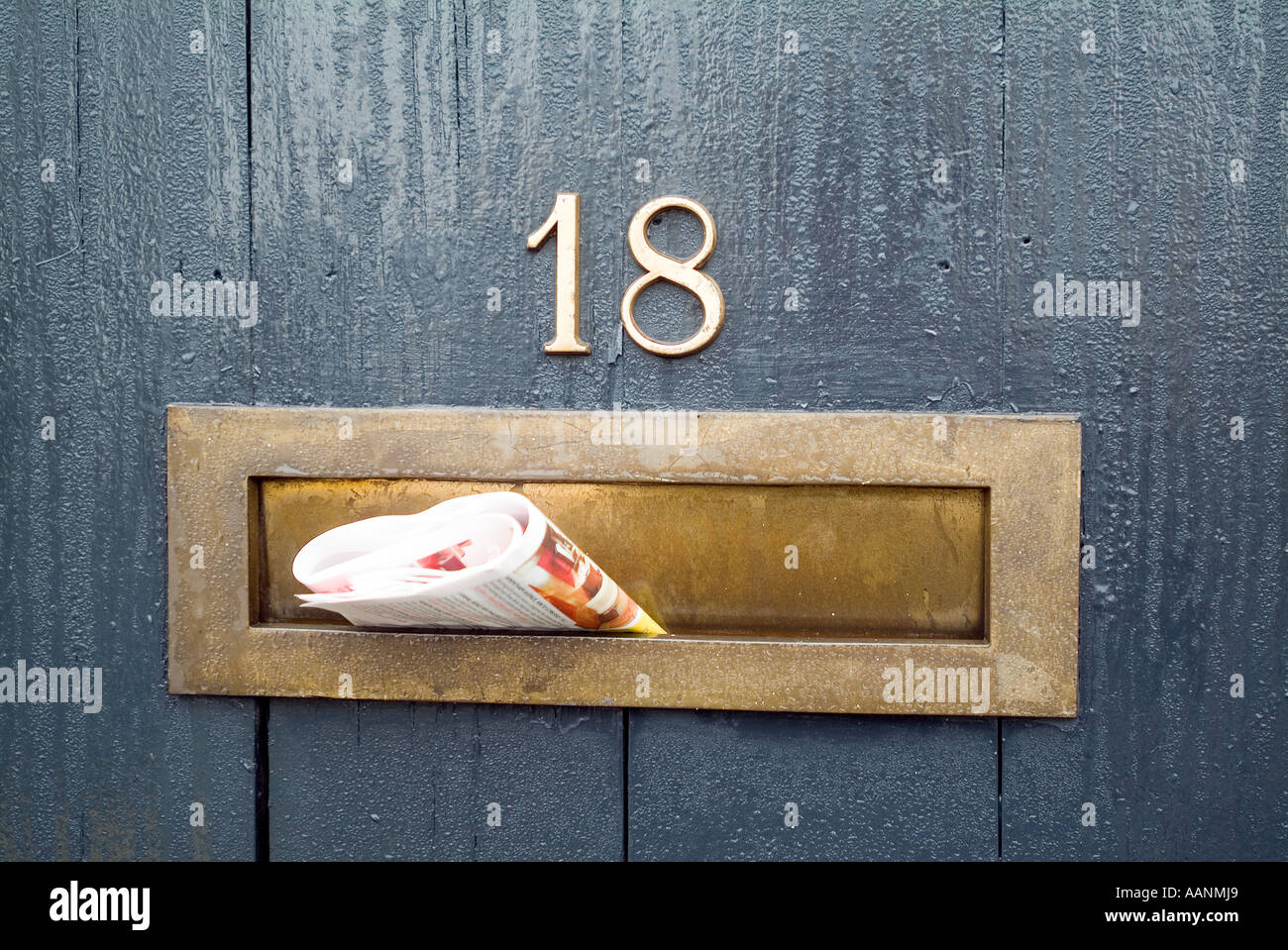 Door with postbox, house number 18 Stock Photo - Alamy