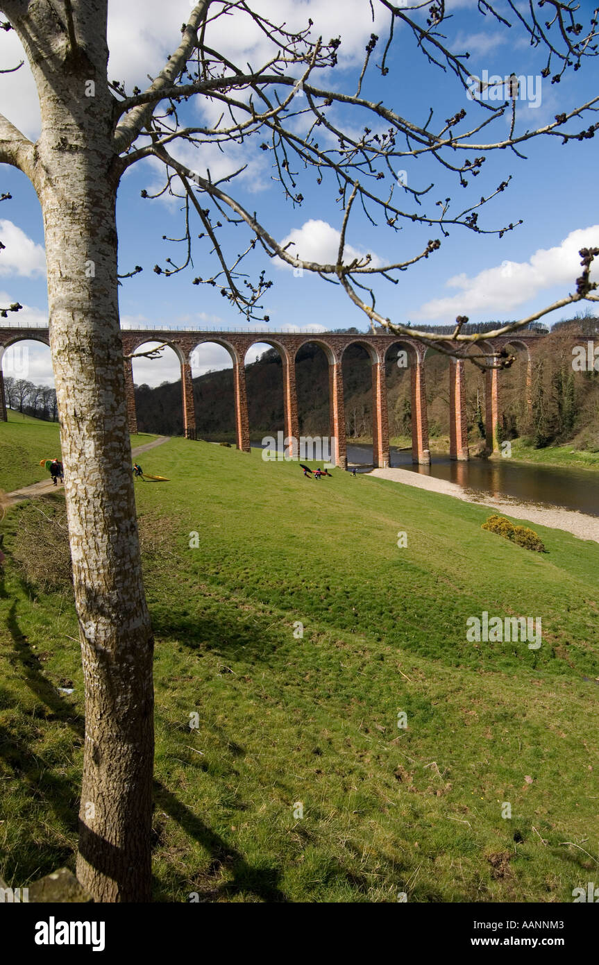 Old brick railway viaduct over the river Tweed in the Scottish Borders ...