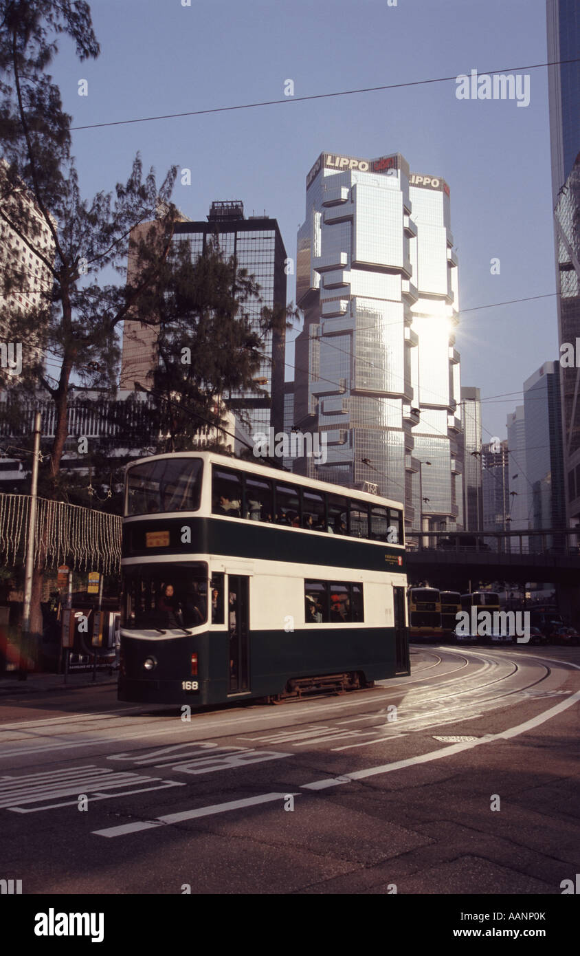 Hong Kong tram, finance center Stock Photo - Alamy