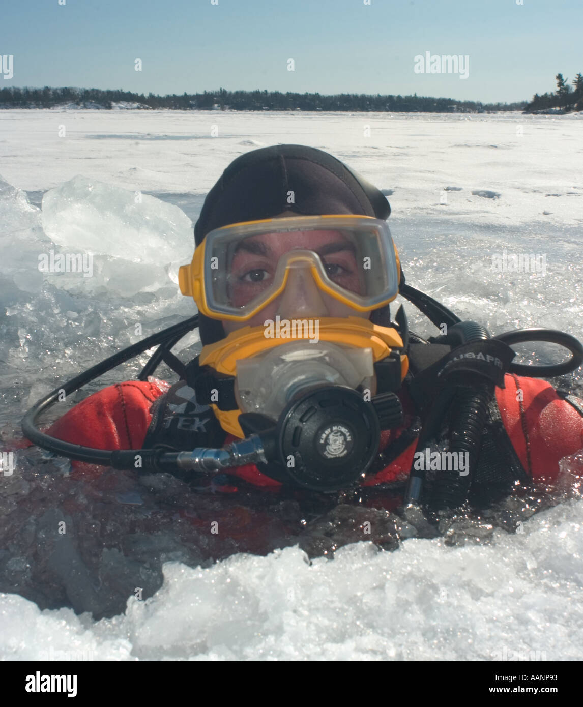 Graham Dickson ice diving in the St Lawrence river in Canada in ...
