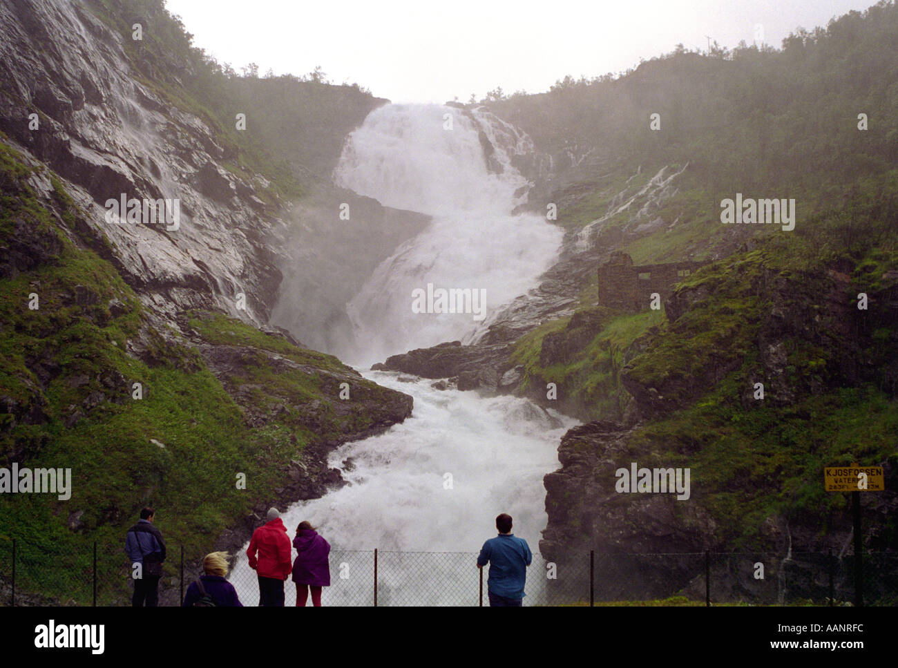 kjosfossen waterfall stop on the flamsbana railway from Flam to Myrdal ...