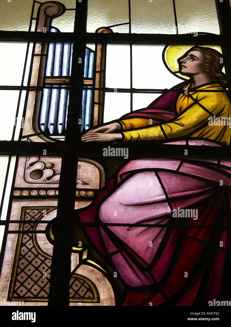 glass painting / playing organ Stock Photo - Alamy