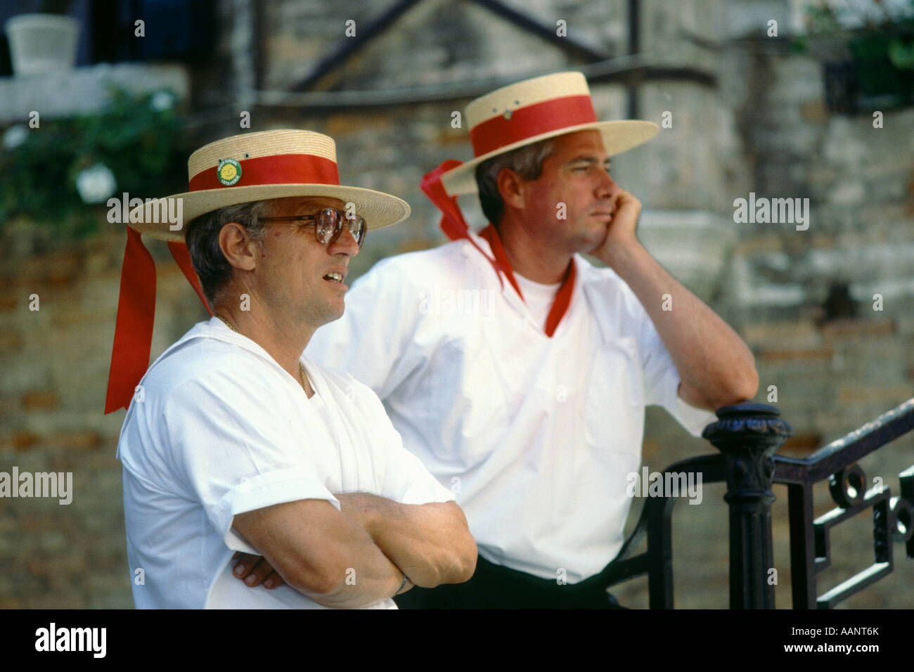 Two gondoliers, Venice, Italy Stock Photo - Alamy