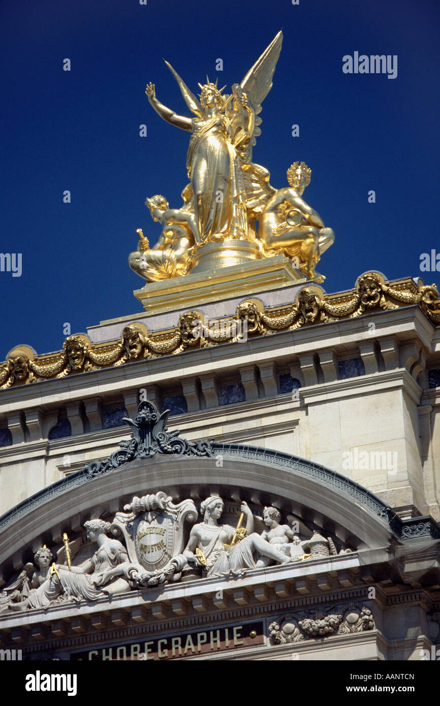 Golden statue (choreography) on roof of Paris Opera Stock Photo - Alamy