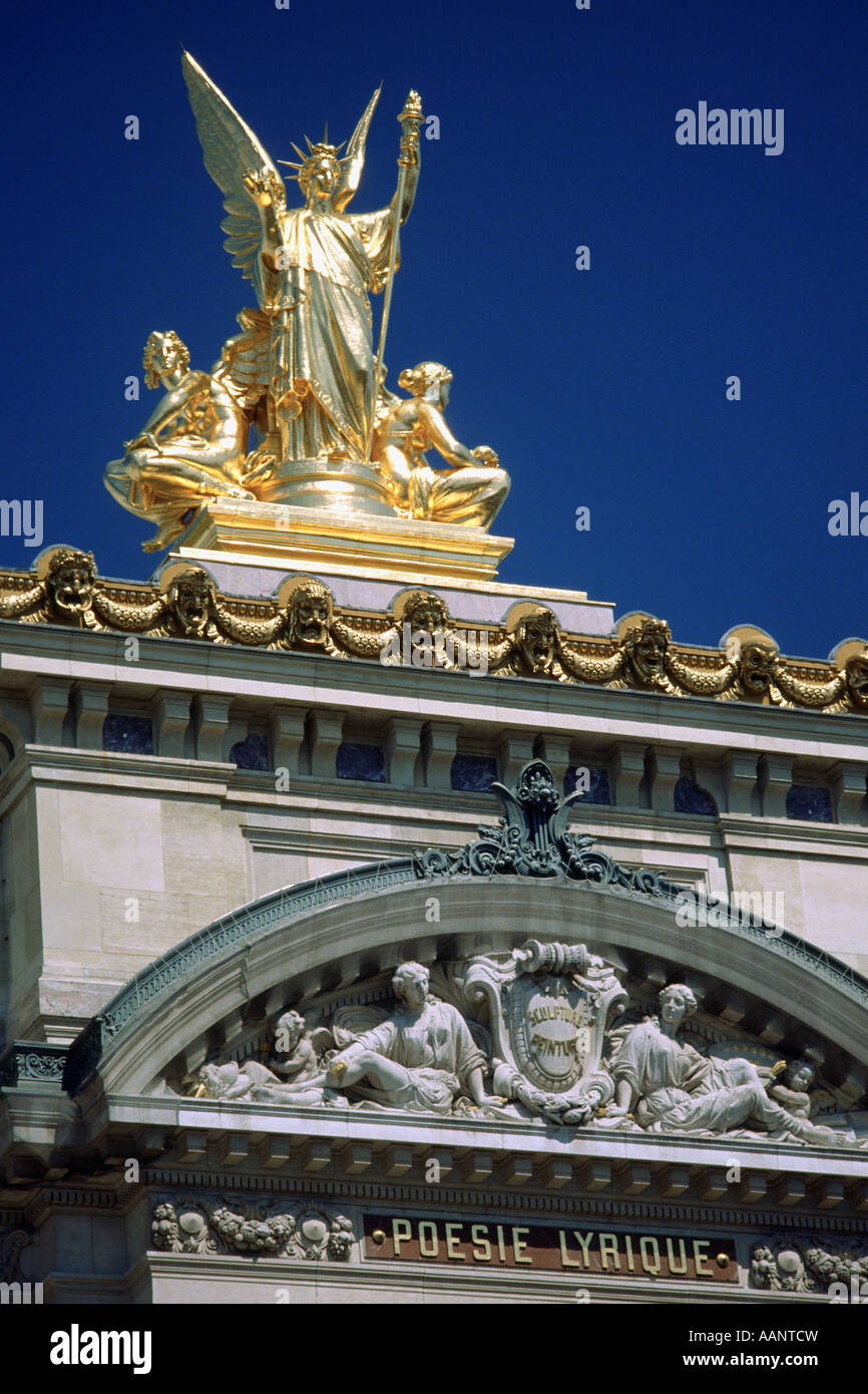 Golden statue (poetry) on roof of Paris Opera Stock Photo - Alamy