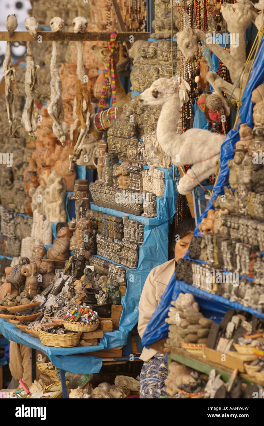 Inca tourist goods being sold at the Witches market in La Paz Bolivia ...