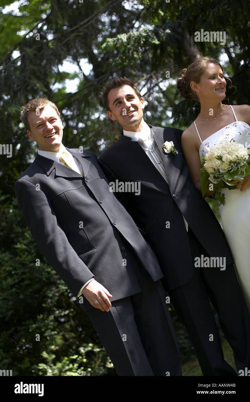 bridal couple with witnesses to marriage Stock Photo - Alamy