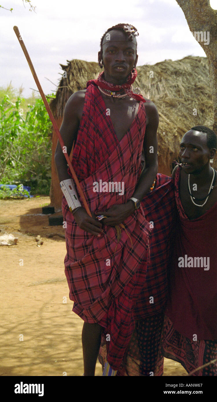 Masai warrior jumps dances dancing Kenya Africa Stock Photo - Alamy