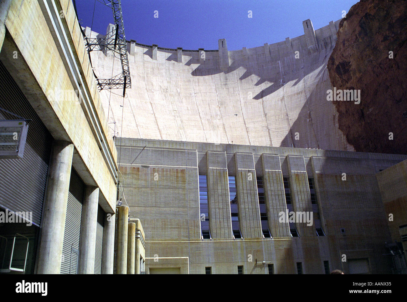 View from the bottom of the Hoover Dam looking towards the top Arizona ...