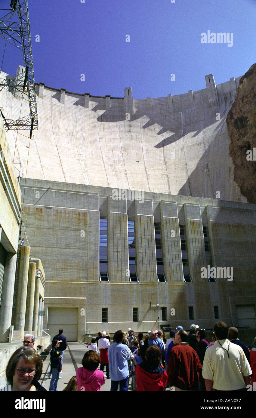 View from the bottom of the Hoover Dam looking towards the top Arizona ...