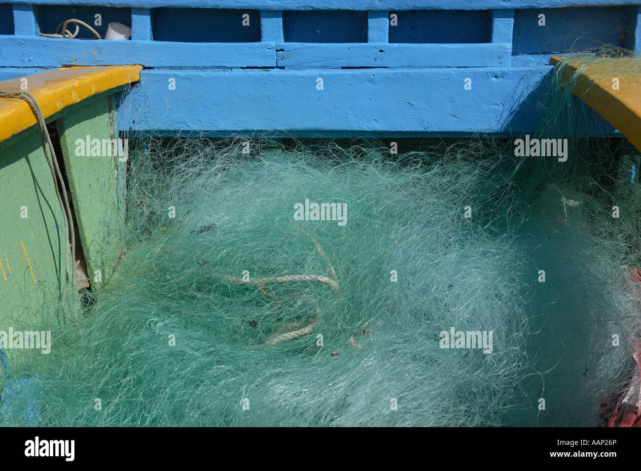 fishing nets in the boat Stock Photo - Alamy