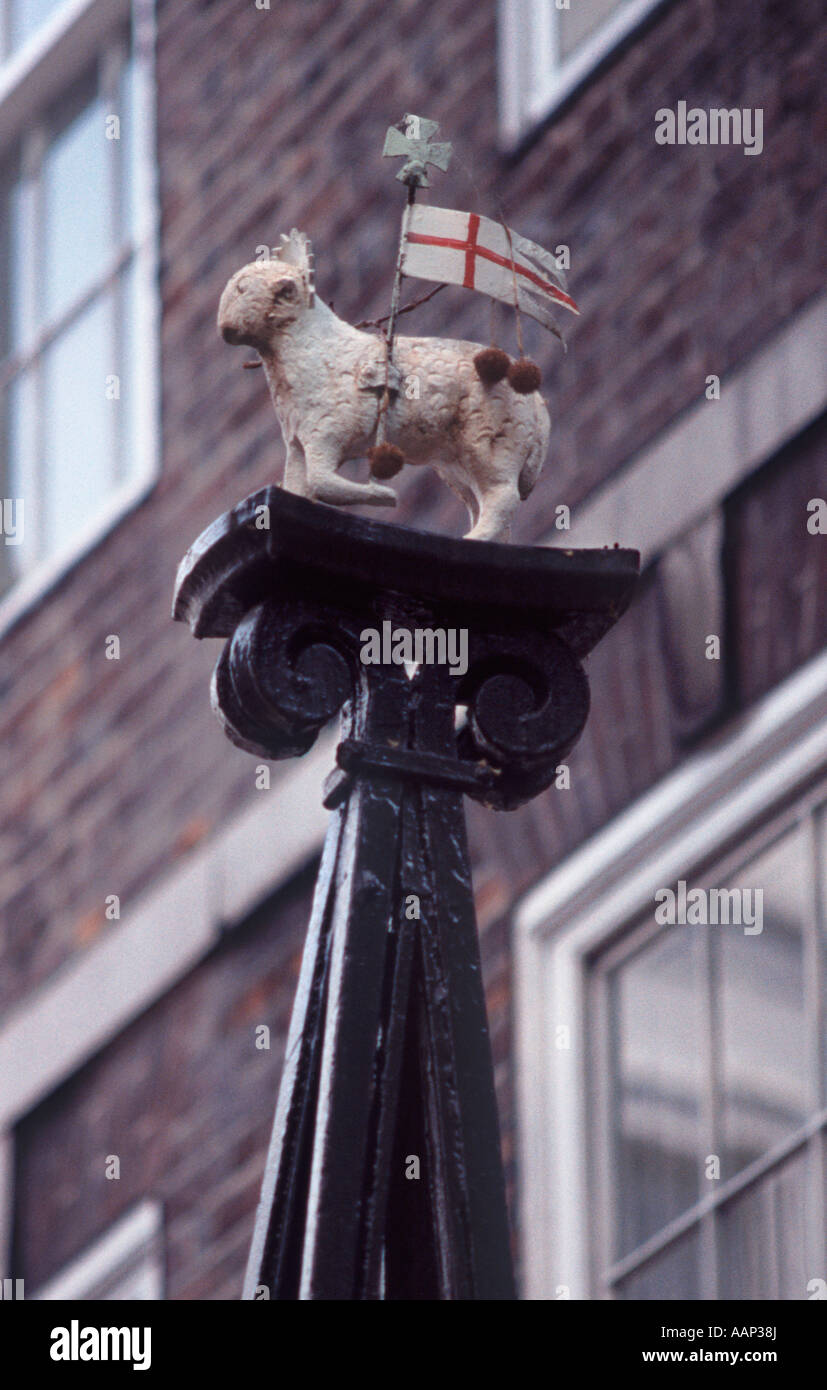 Lamb and Flag — badge of the Middle Temple — atop Gothic iron lamp ...