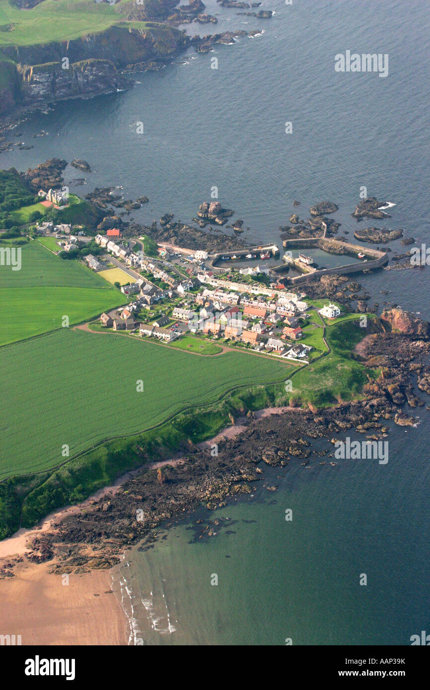 Aerial view of the fishing port of Eyemouth, Scottish Border country ...