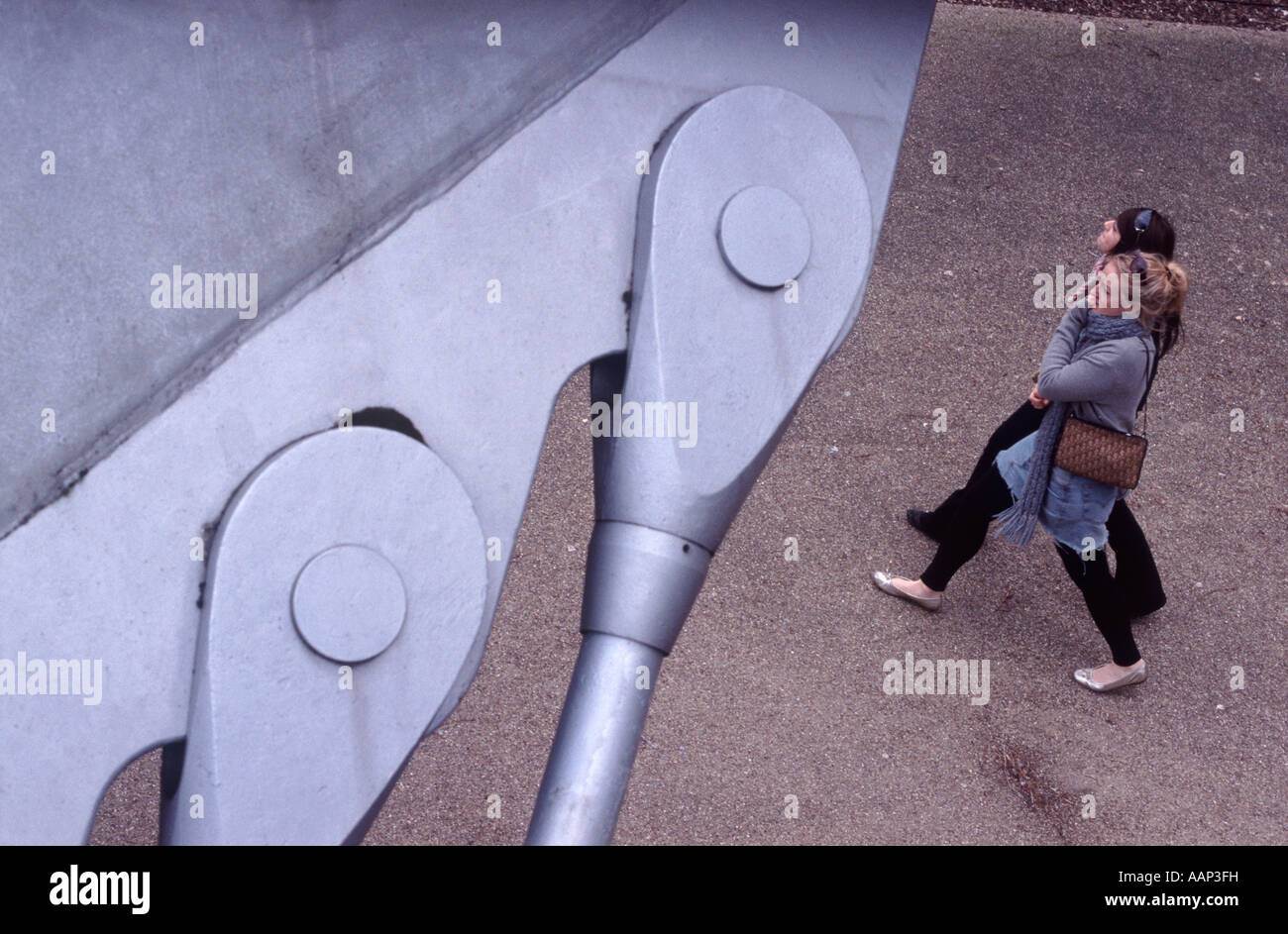 Millennium Bridge cable terminals anchored in steel, with two young ...