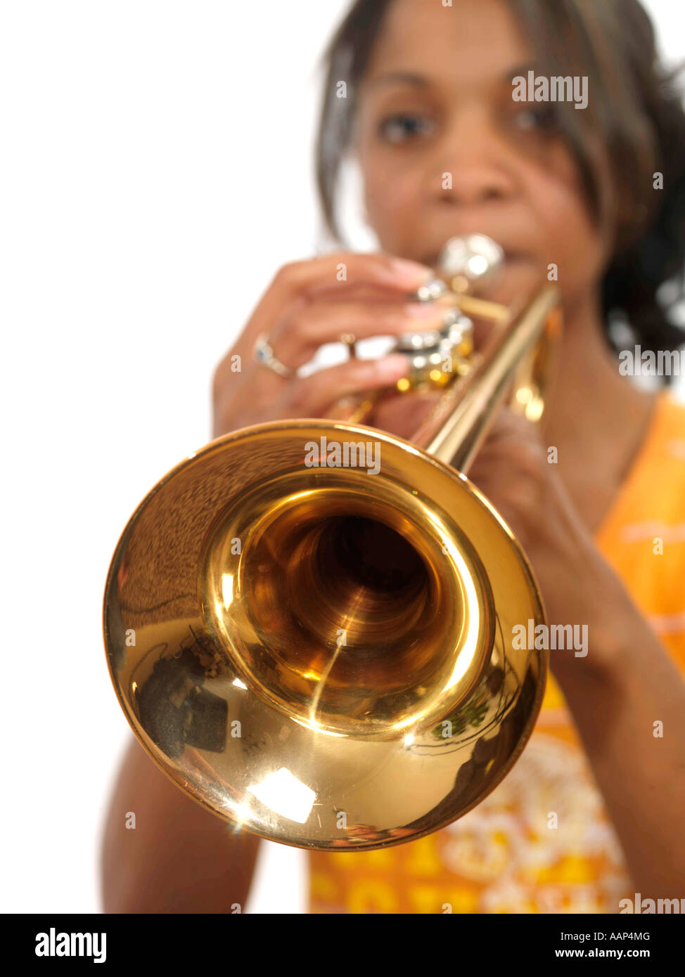 Woman playing trumpet hi-res stock photography and images - Alamy