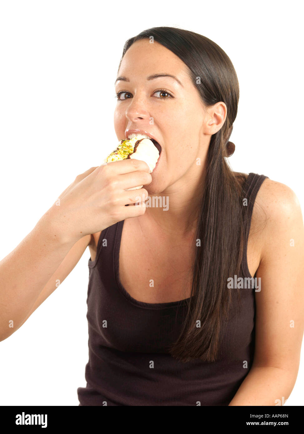 Young Woman Eating Cream Meringue Model Released Stock Photo - Alamy
