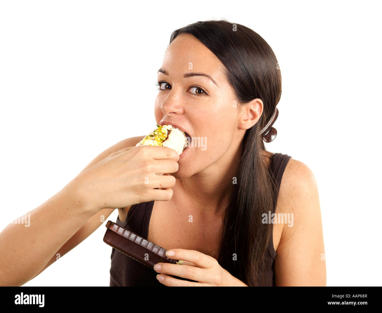 Young Woman Eating Cream Meringue Model Released Stock Photo - Alamy