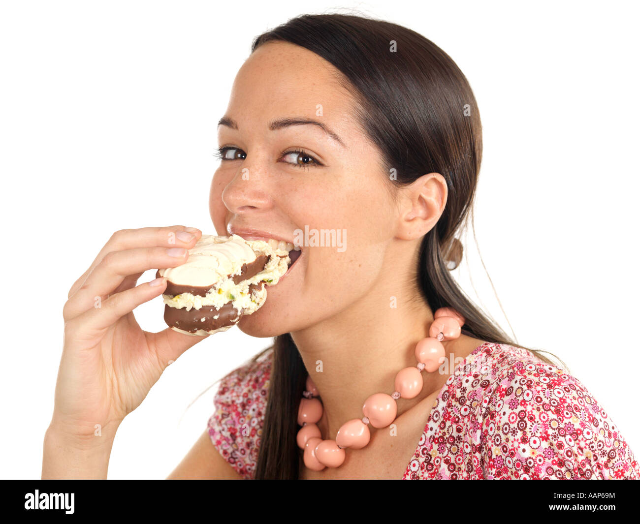 Young Woman Eating Cream Meringue Model Released Stock Photo - Alamy