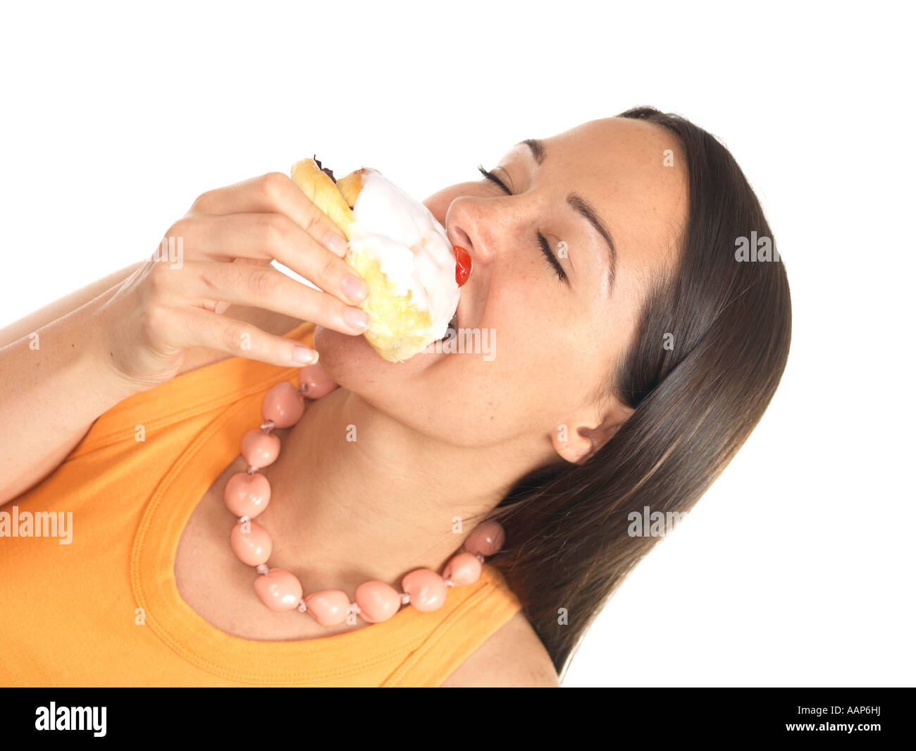 Young Woman Eating Belgian Bun Model Released Stock Photo - Alamy