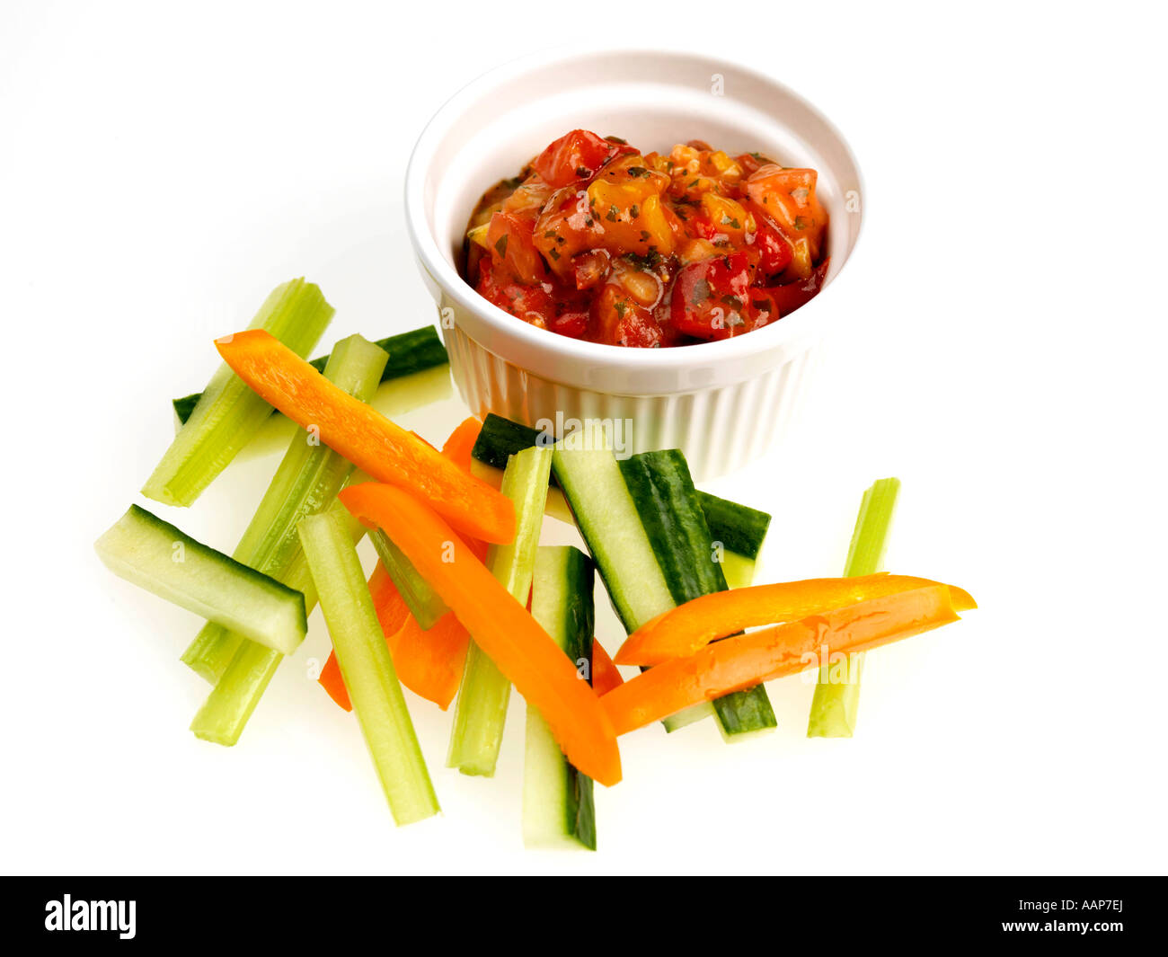 Fresh Healthy Vegetable Sticks With A Homemade Tomato Salsa Dip ...