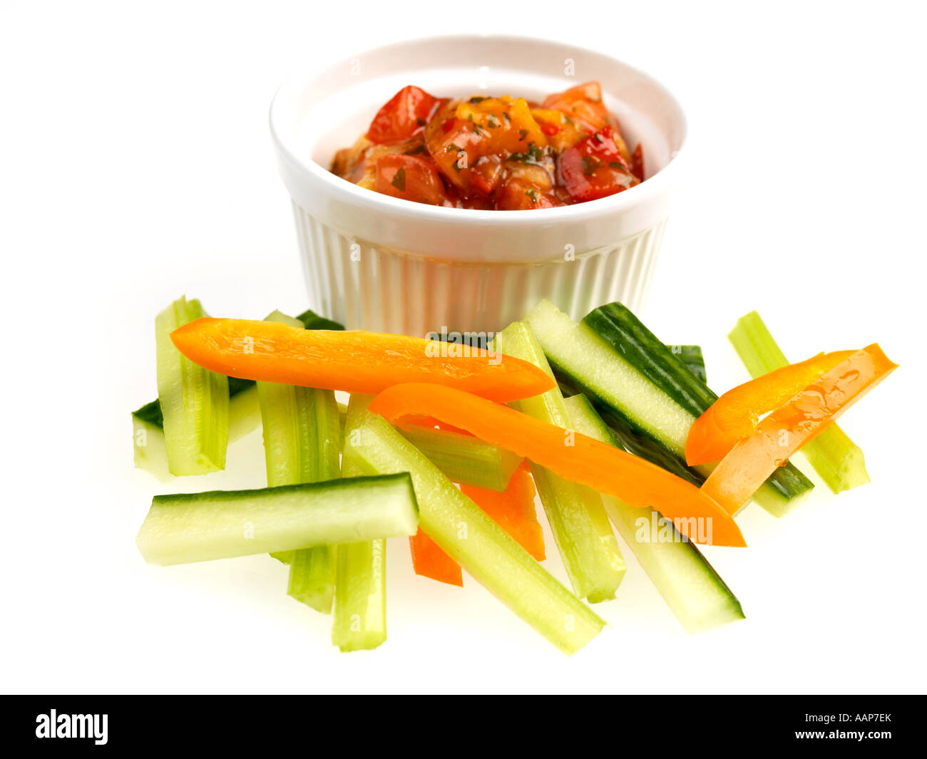 Fresh Healthy Vegetable Sticks With A Homemade Tomato Salsa Dip ...