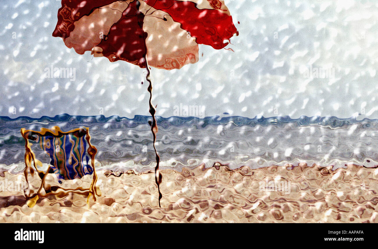 Beach through a window with a rain effect on the glass UK Stock Photo ...