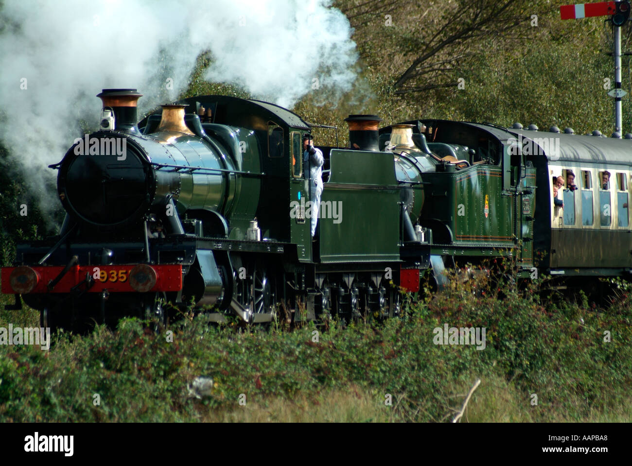 Steam Locomotives Double Heading Stock Photo - Alamy