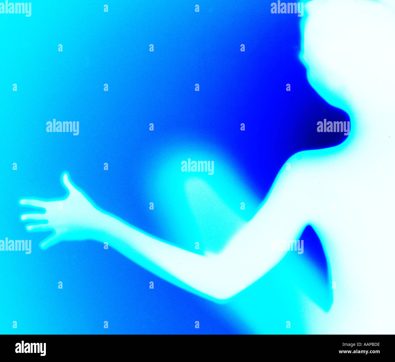 White silhouetted body in aqua and blue light Stock Photo - Alamy