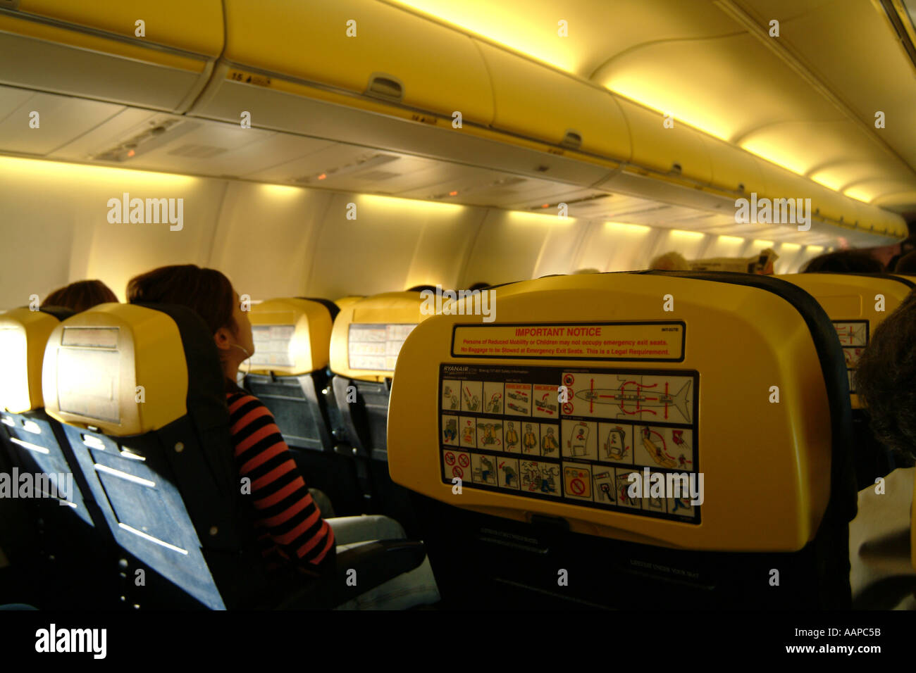 Passenger safety instructions on head rest of Boeing aircraft Ryanair ...