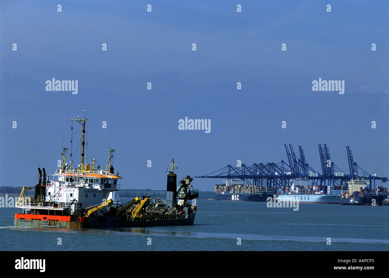 Dredging the deep-water channel at the Port of Felixstowe in Suffolk ...