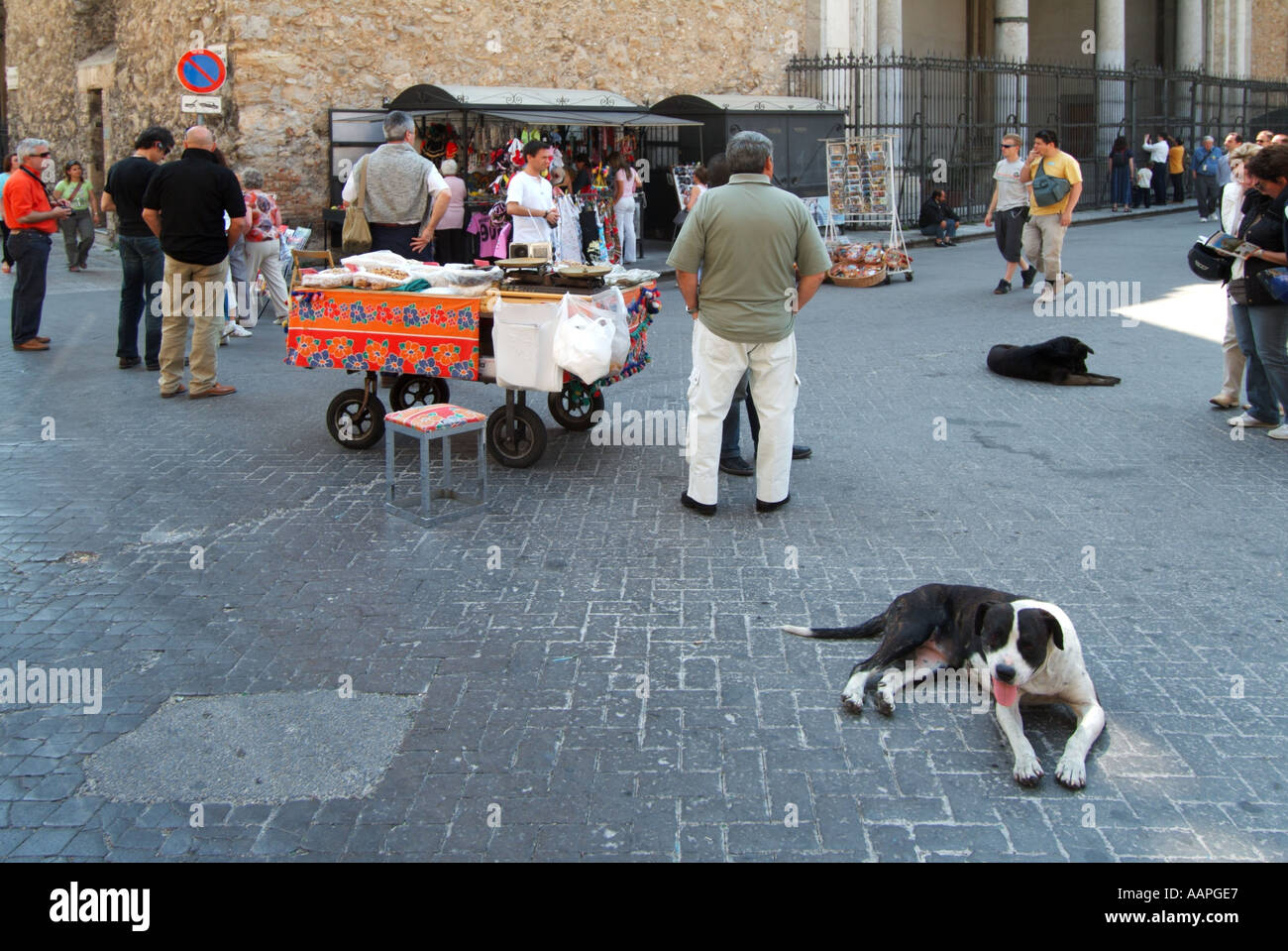 Monreale Sicily local trader selling nuts from wheeled stall in the ...