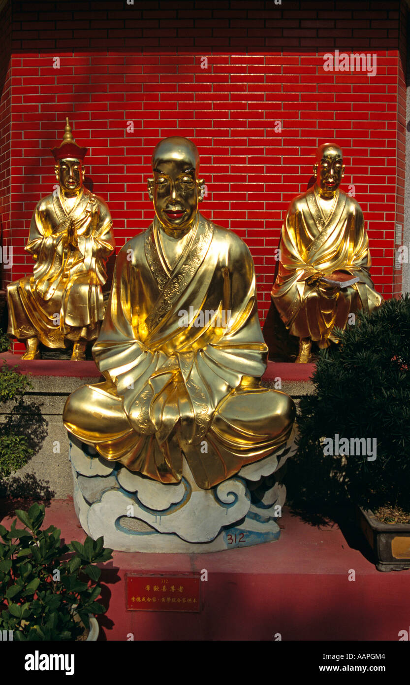Three statues, 10,000 Buddhas Monastery, Sha Tin, New Territories, Hong ...
